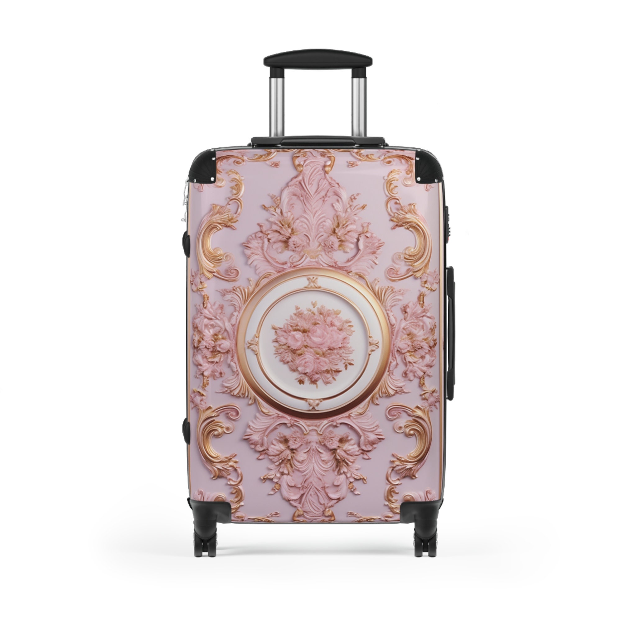 Hard Shell Blush Pink and Gold Vintage Baroque Suitcase Large Lockable ...