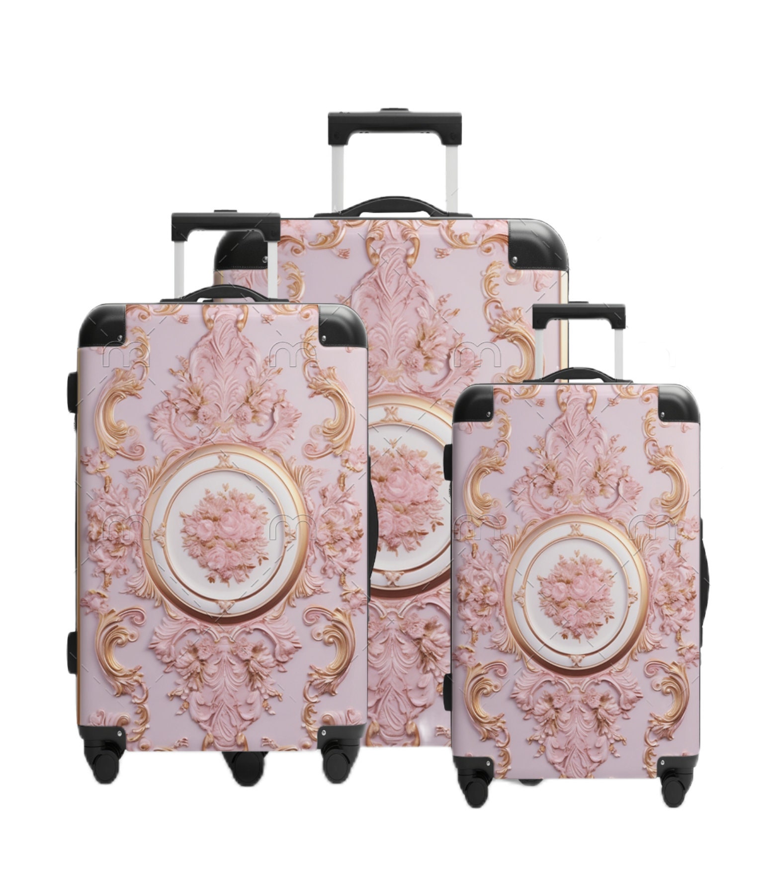 Hard Shell Blush Pink and Gold Vintage Baroque Suitcase Large Lockable ...