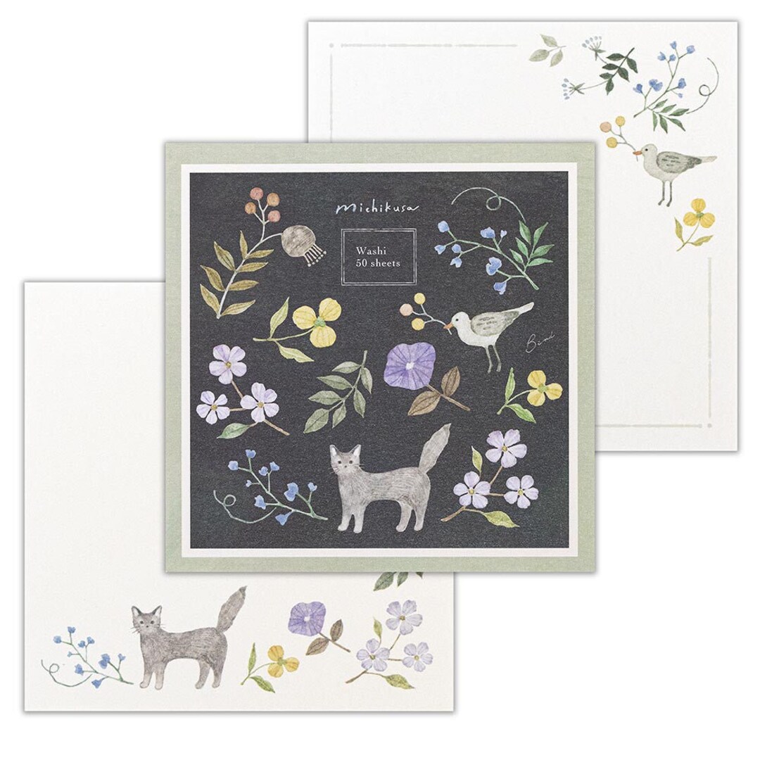 Cat & Bird Washi Paper Memo Note Pad "herve" | Michikusa, Block Note ...