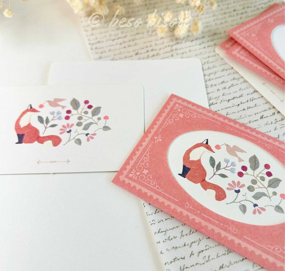 Fox Mini Greeting Notecard Set | Letter Set, Gift Tag, Floral Flower ...