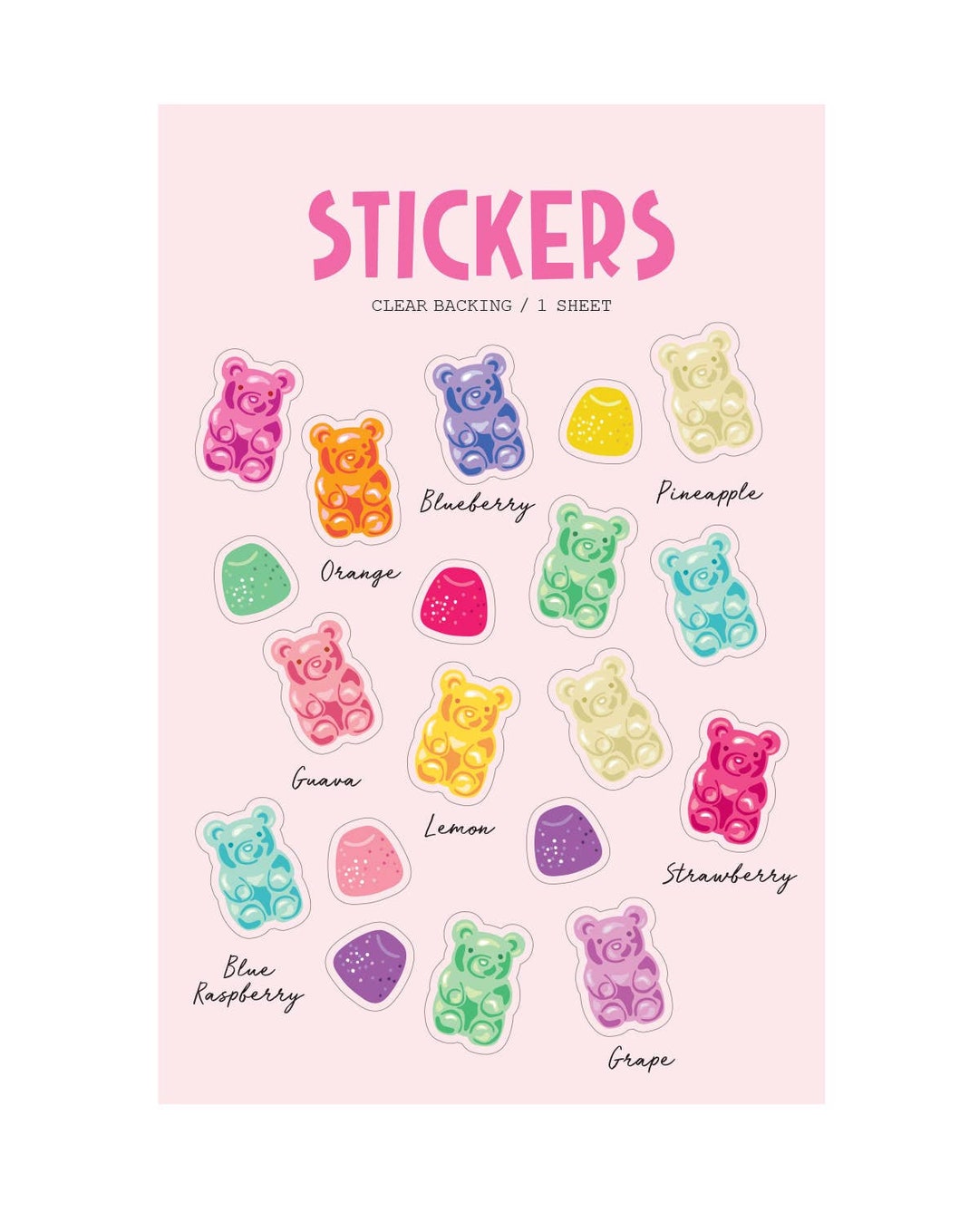 Gummy Bears Clear Sticker Sheet | Cute Kawaii Candy Gummies Stickers ...