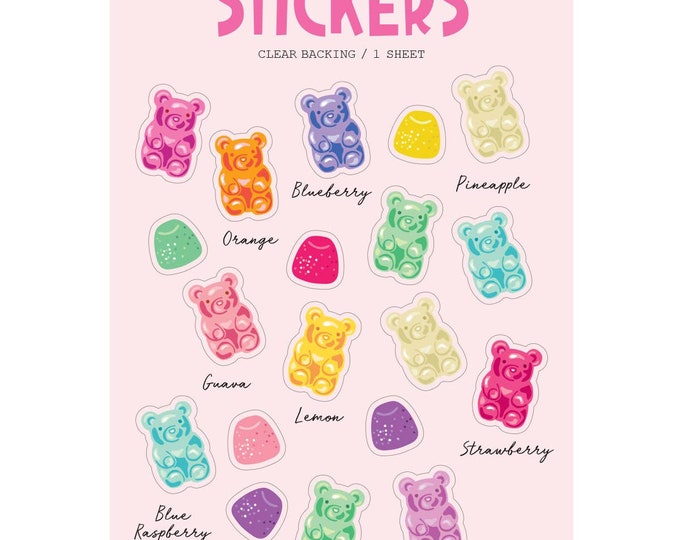 Gummy Bears Clear Sticker Sheet | Cute Kawaii Candy Gummies Stickers ...