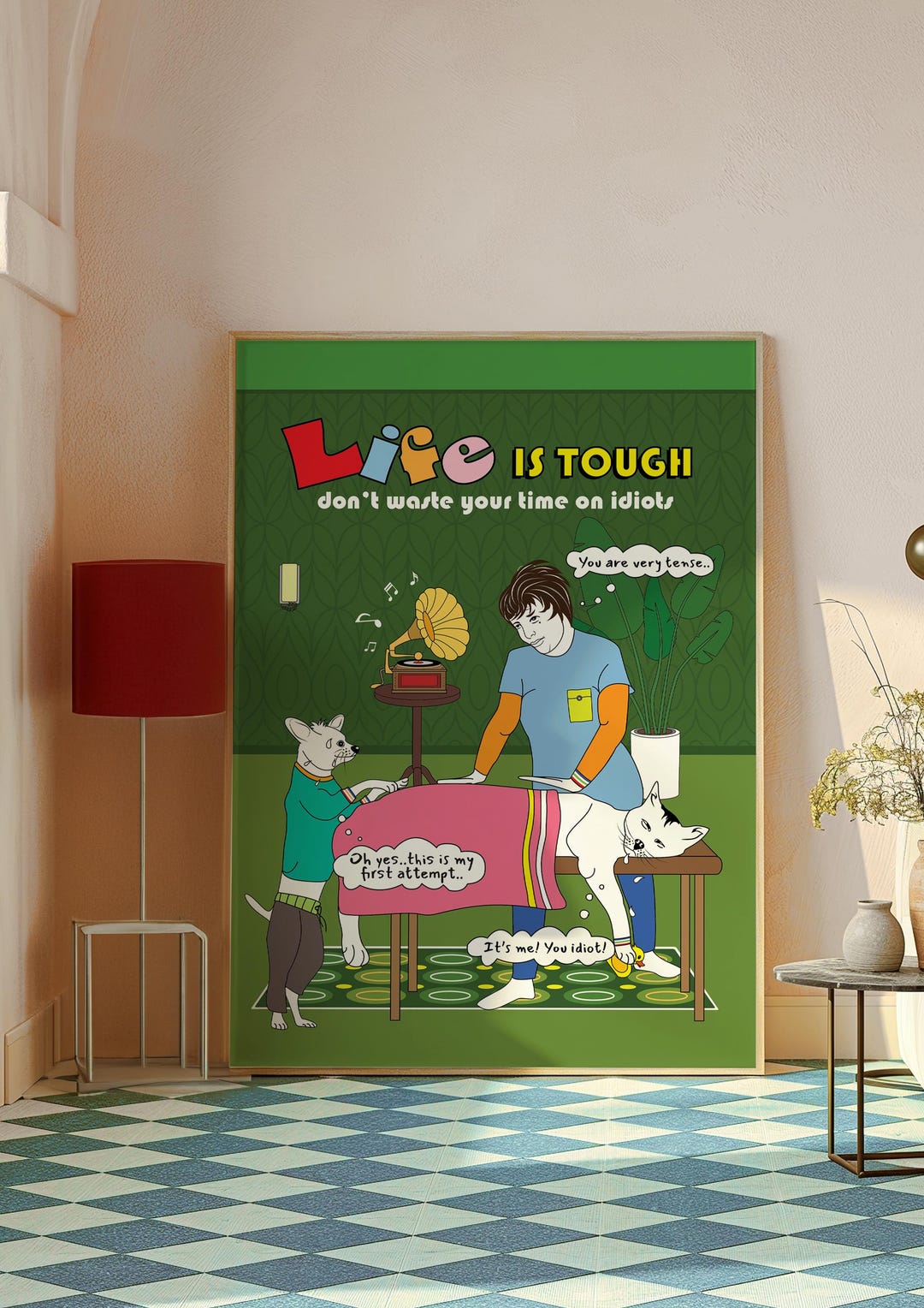 Bold Quote Wall Art – Life is Tough Poster With Retro Style for Pet ...