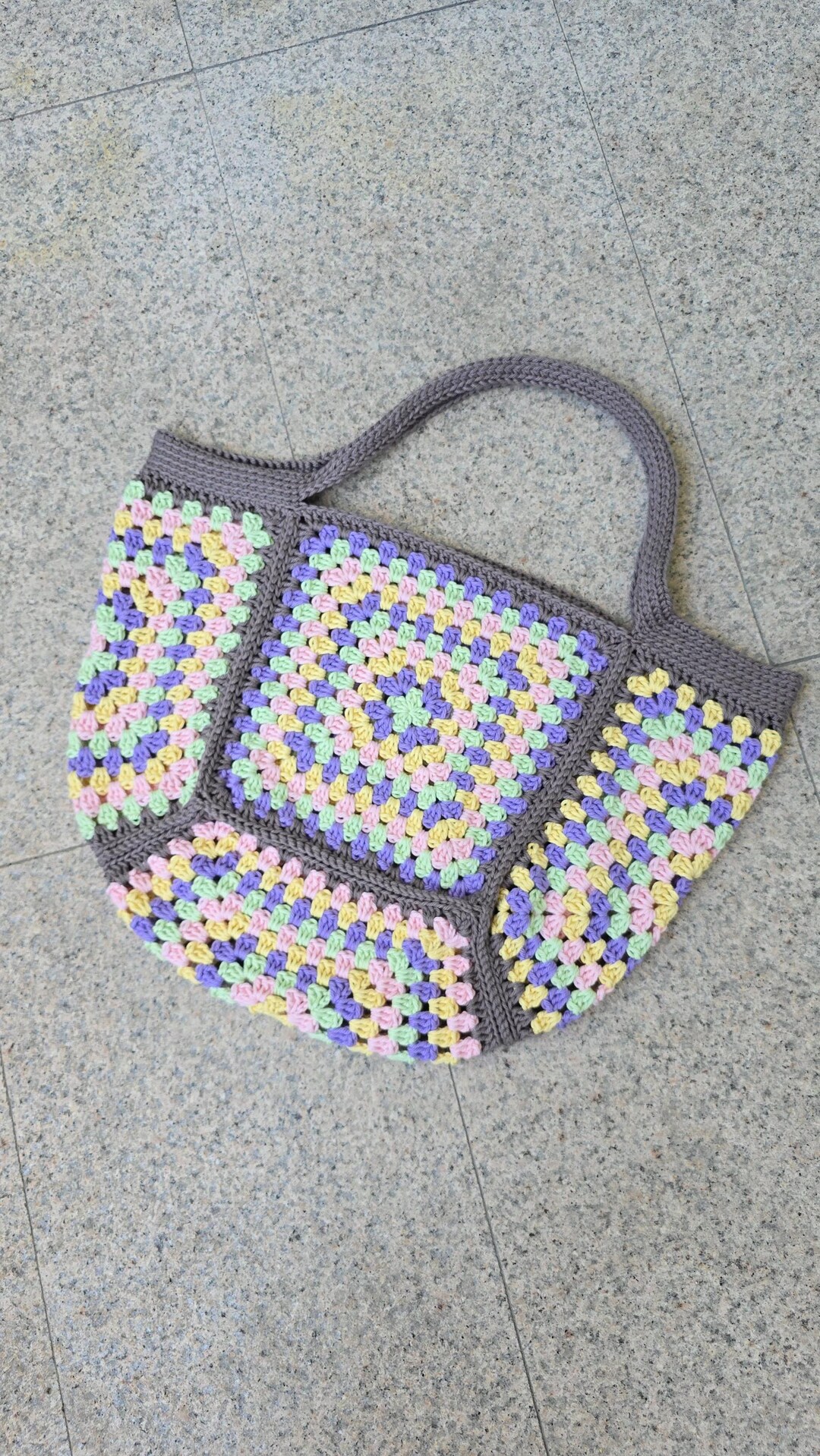 Granny Square Beach Bag - Crochet Market Tote - Handmade Shoulder Bag ...