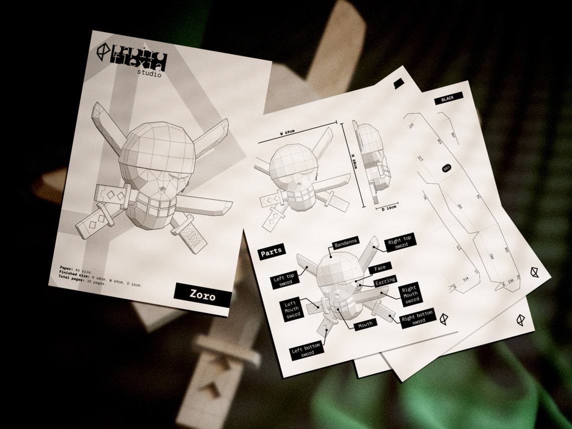 Pirate Skull Z0R0 DIY / Lowpoly / Papercraft / DIY / Svg, Pdf, Dxf - Etsy