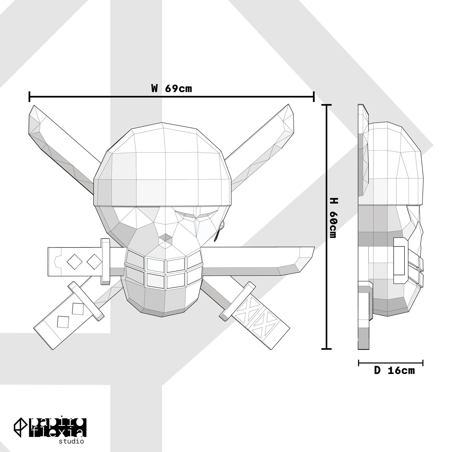 Pirate Skull Z0R0 DIY / Lowpoly / Papercraft / DIY / Svg, Pdf, Dxf - Etsy