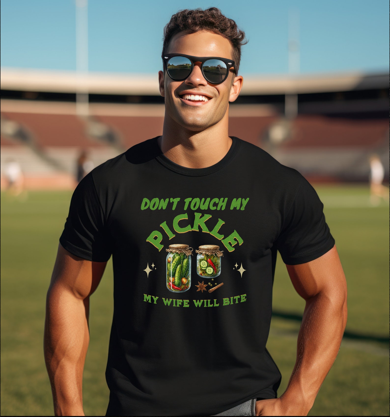 Hilarious Pickle Fan Tee 'don't Touch My Pickle, My Wife Will Bite ...