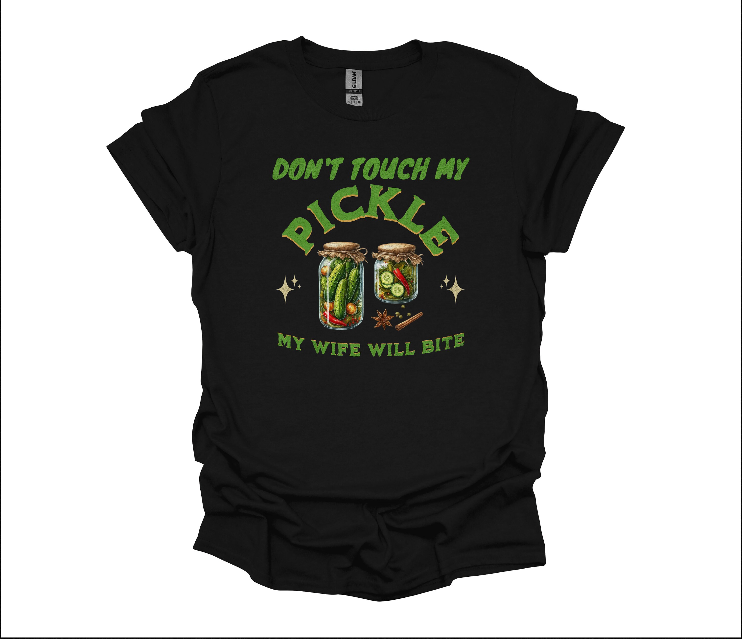 Hilarious Pickle Fan Tee 'don't Touch My Pickle, My Wife Will Bite ...