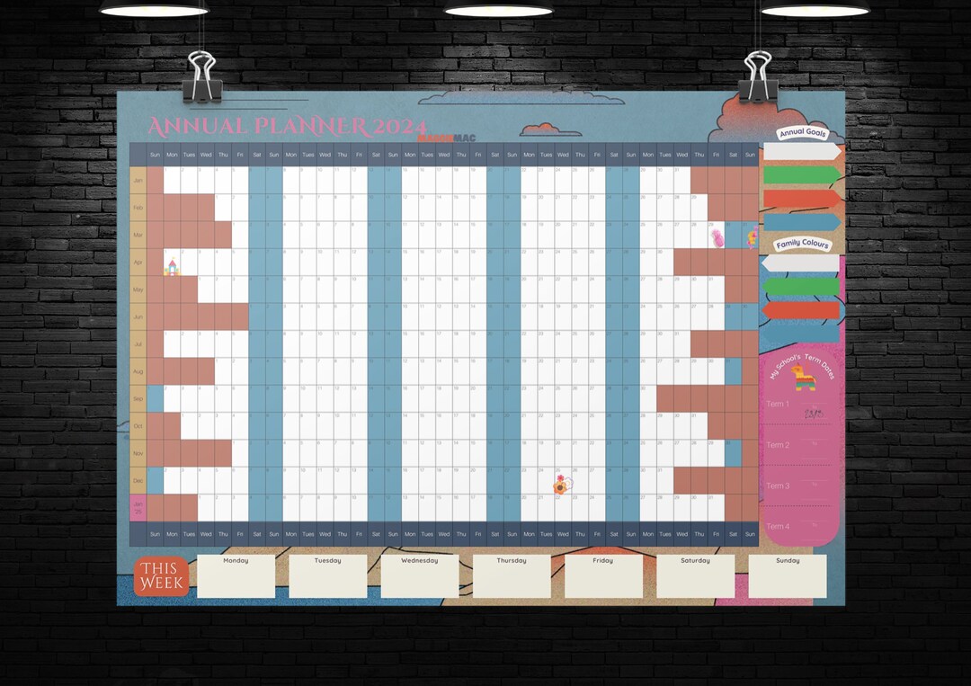 Unique Risoprint Design, Yearly Annual Planner 2024 Calendar, Risograph ...