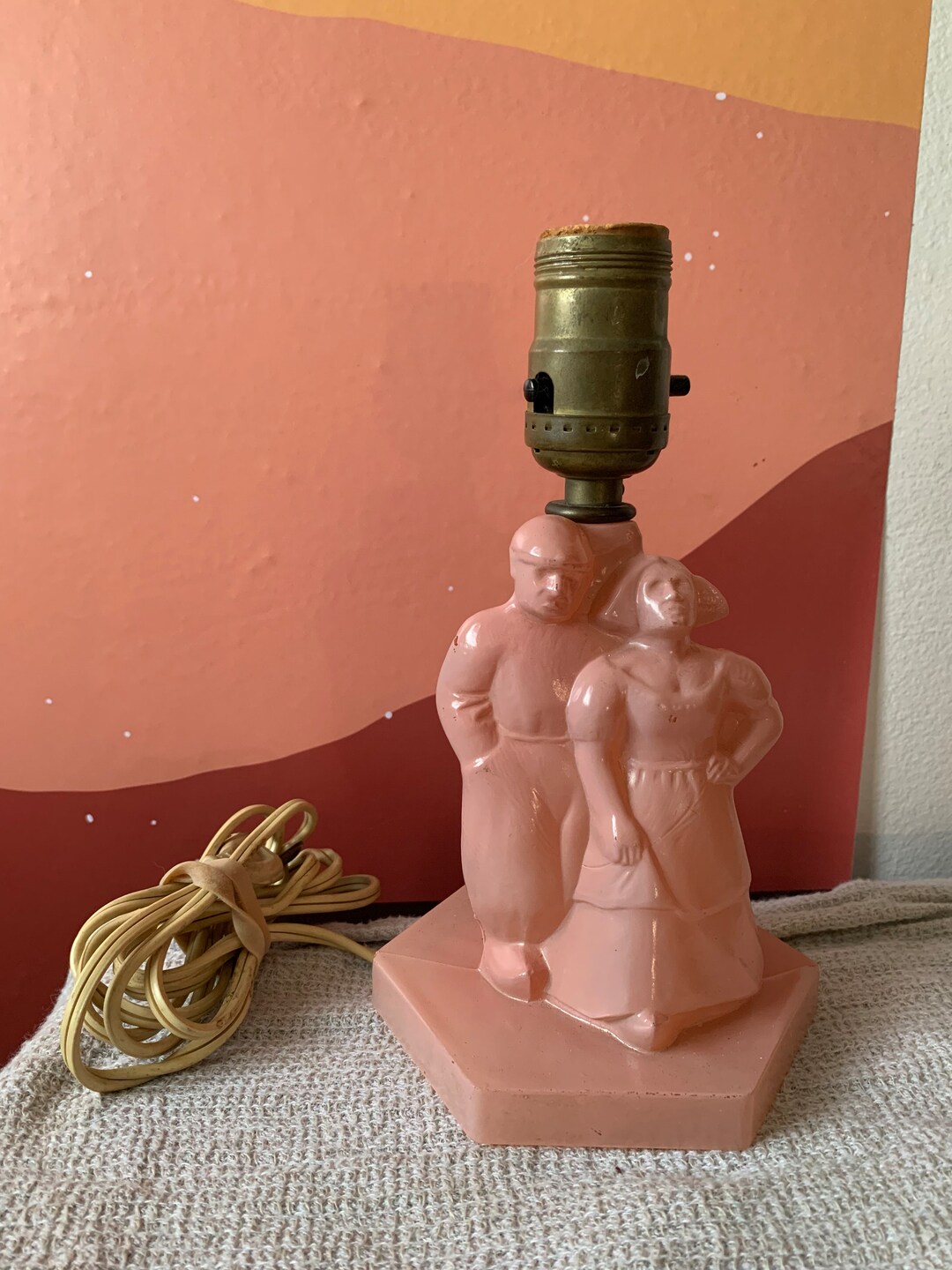 Vintage 1930 Pink Glass Boudoir Couple Art Deco Table Lamp Etsy Canada