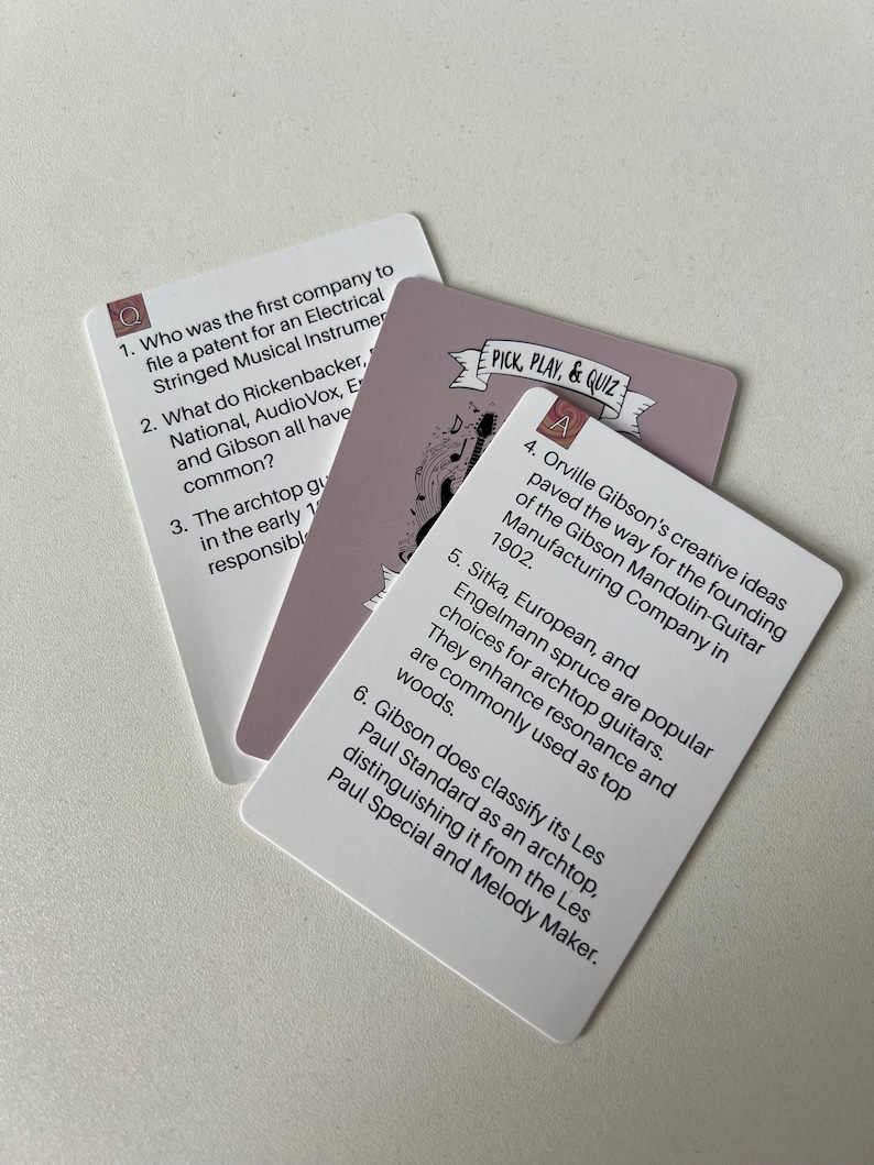 Pick, Play & Quiz: Trivia Card Game for Electric Guitar Lovers - Etsy ...