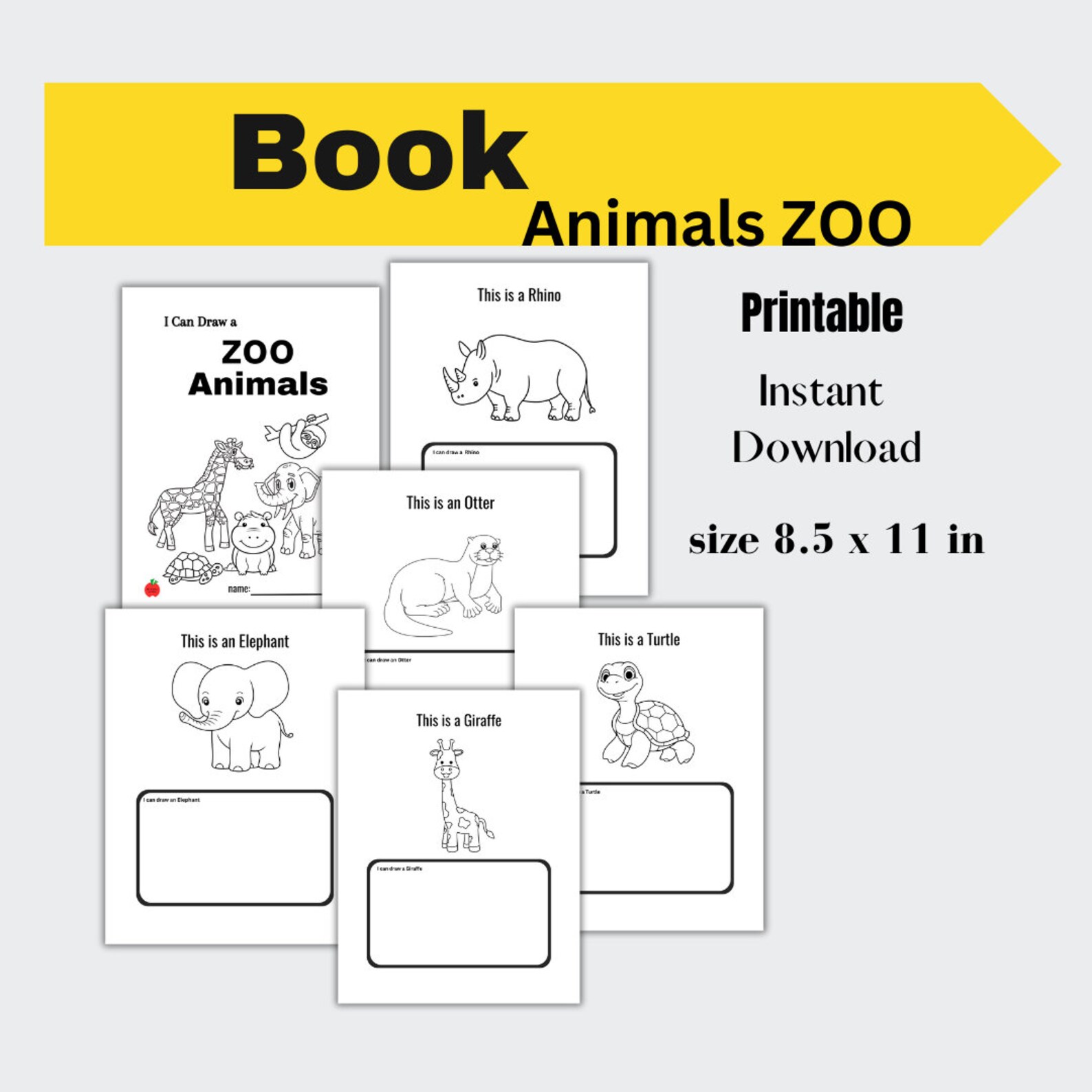Zoo Animals Book Printable Coloring Book Animals Digital Zoo Book ...