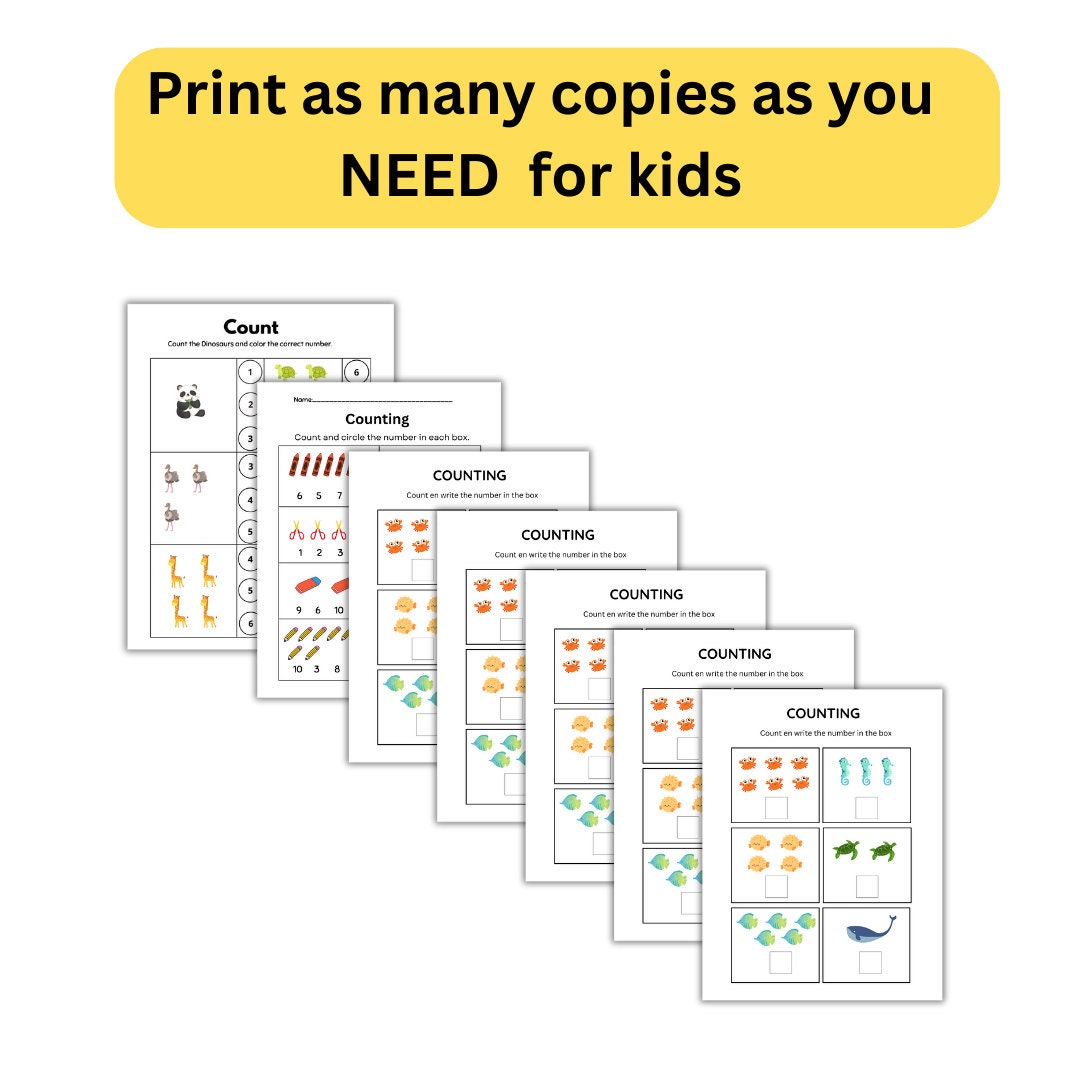 Counting Printable Worksheet Numbers Practice Kids Downloadable Learn ...