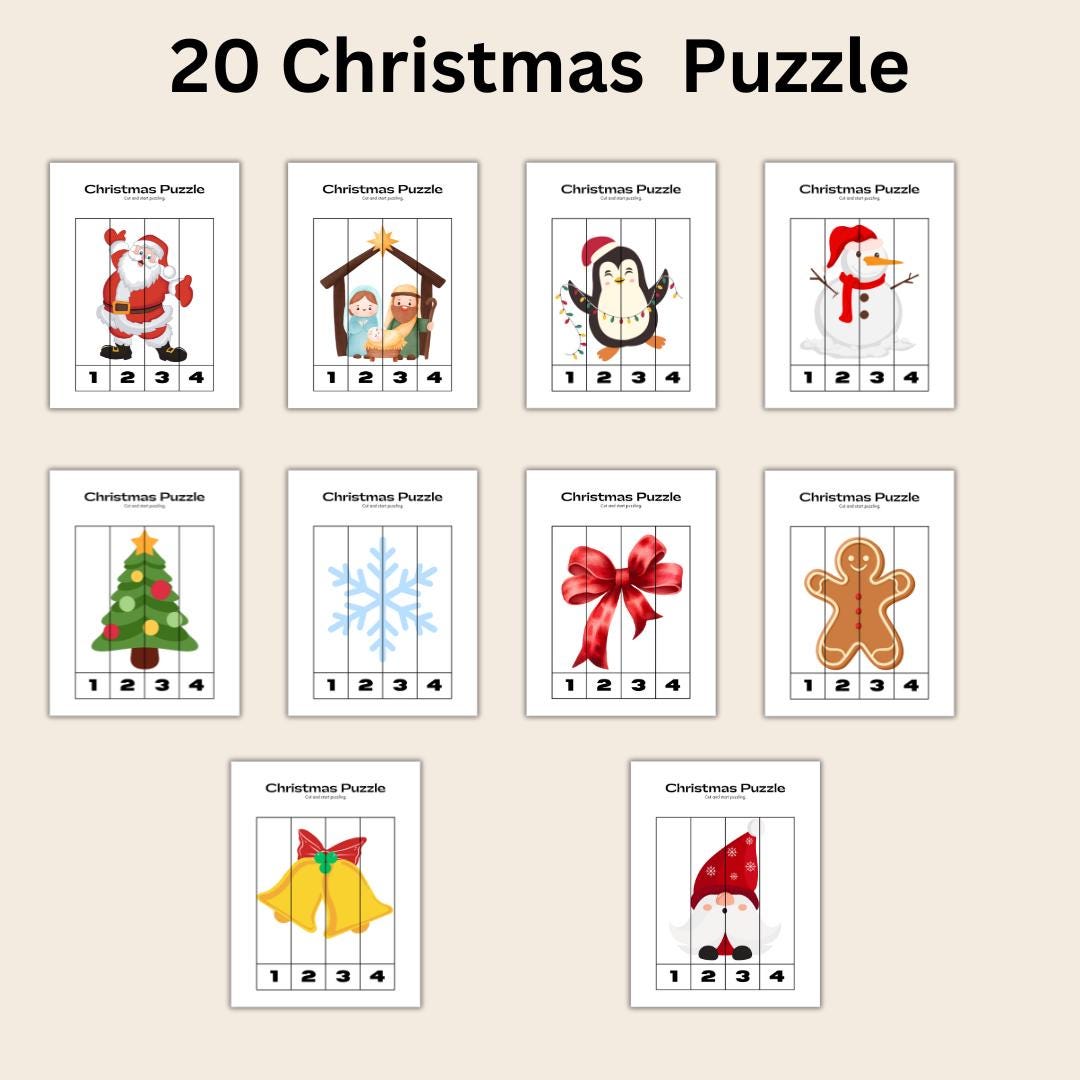 Christmas Puzzle Digital Printable Worksheet Kids Packet Downloadable ...