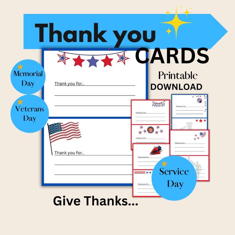 Veterans Day Printable Cards Give Gratitude This Memorial Day Cards for ...