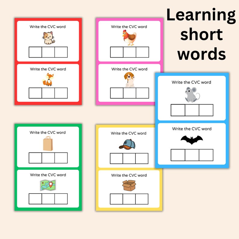 Printable CVC Words Flash Cards: Reading & Writing Activity (PDF) - Etsy