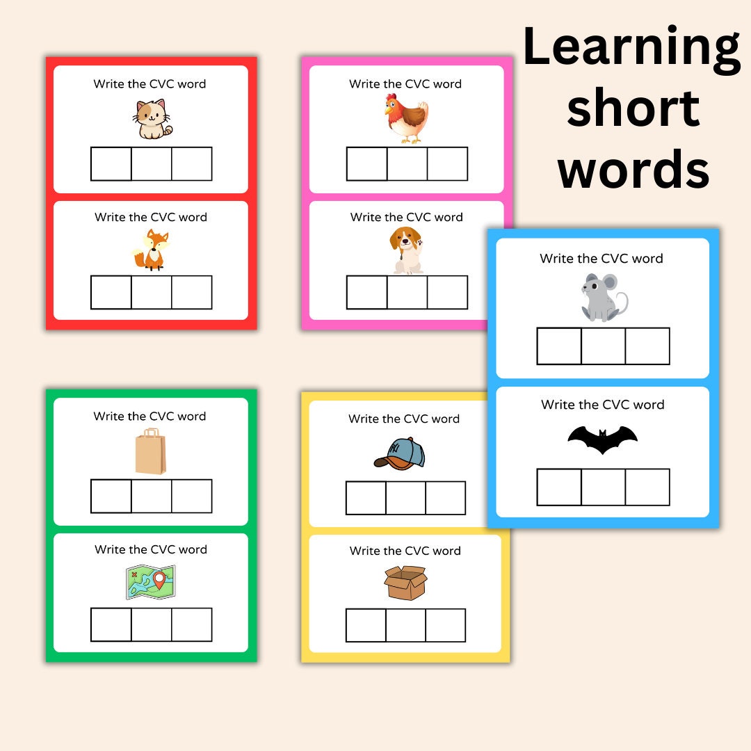 Printable Short Words Flash Cards Reading Cvc Downloadable Educational ...
