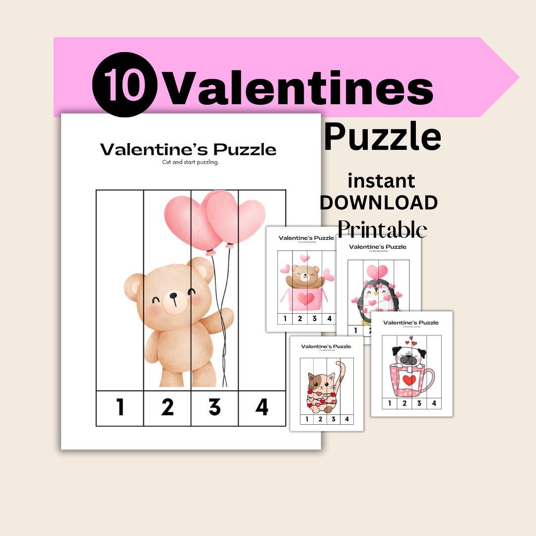 Valentines Puzzle for Kids: Printable Number Games (PDF, PNG) - Etsy