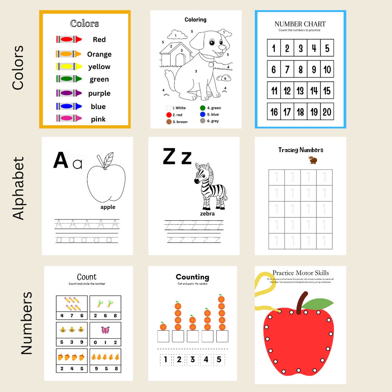 Preschool Learning Book: Alphabet, Numbers & Colors (PDF Printable Kids ...