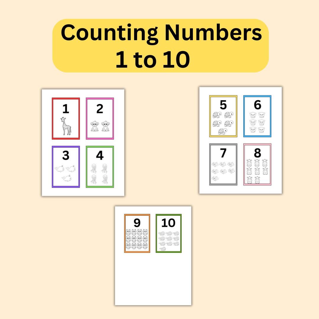 Numbers 1-10 Flash Cards: Pre-k Counting Printable (PDF, PNG) - Etsy