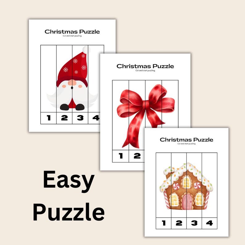 Christmas Puzzle Digital Printable Worksheet Kids Packet Downloadable ...
