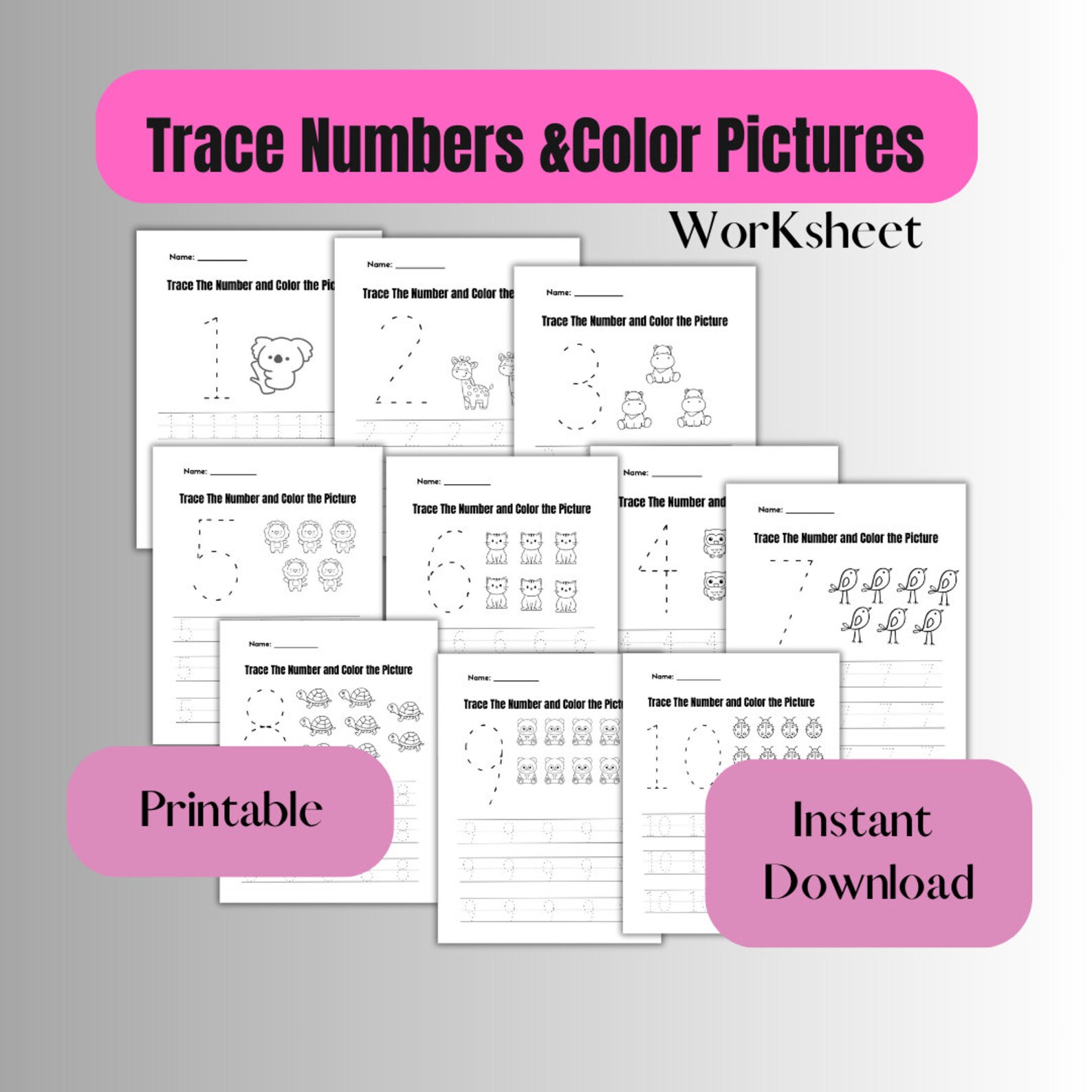Trace Numbers 1 to 10 Printable and Downloadable Worksheet Teacher ...