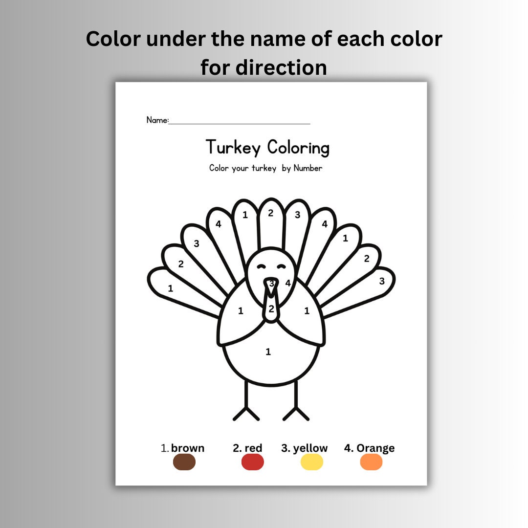 Turkey Color by Number Worksheet: Thanksgiving Printable Digital ...
