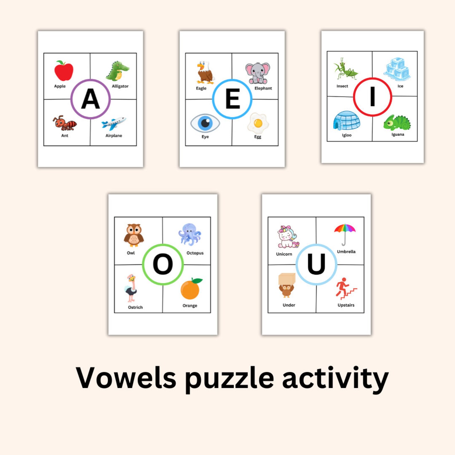 Vowels Puzzle Digital Preschool Worksheet Downloadable Puzzle Fun ...