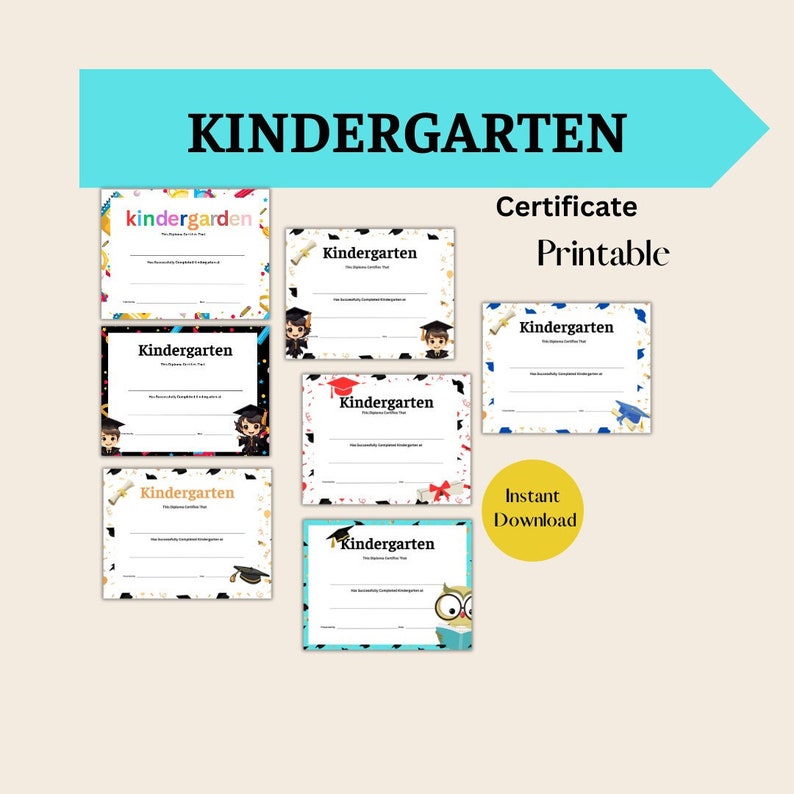 Kinder Certificate Printable School Kids Celebration Certificate End of ...