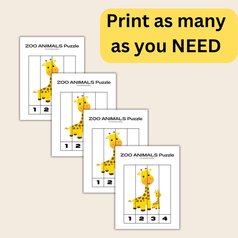 Zoo Animals Puzzle Printable Kids Activity Worksheet Field Trip Animals ...