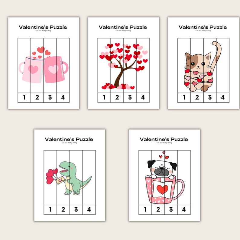 Valentines Puzzle for Kids: Printable Number Games (PDF, PNG) - Etsy