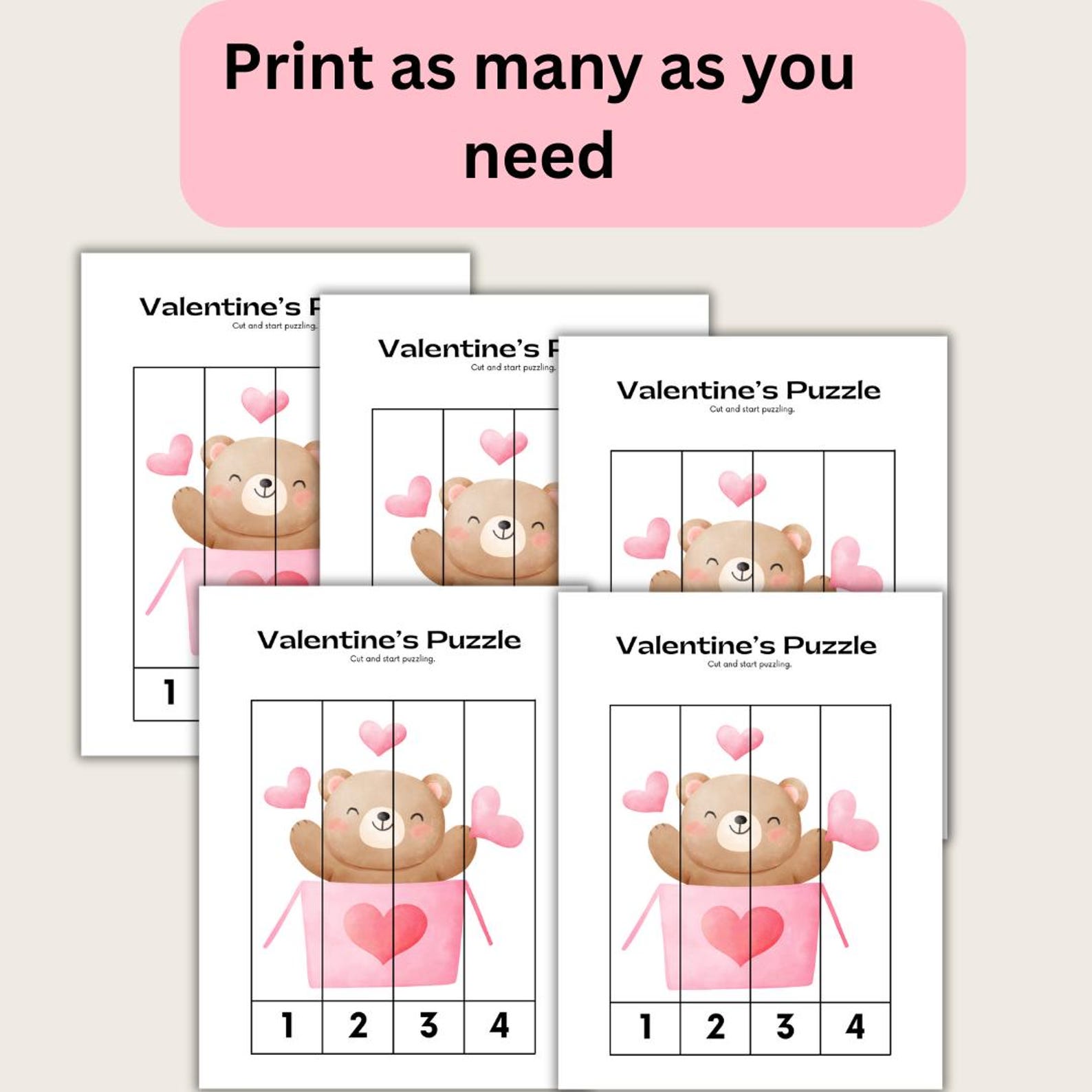 Valentines Puzzle for Kids: Printable Number Games (PDF, PNG) - Etsy