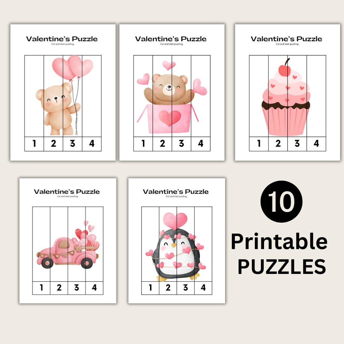 Valentines Puzzle for Kids: Printable Number Games (PDF, PNG) - Etsy