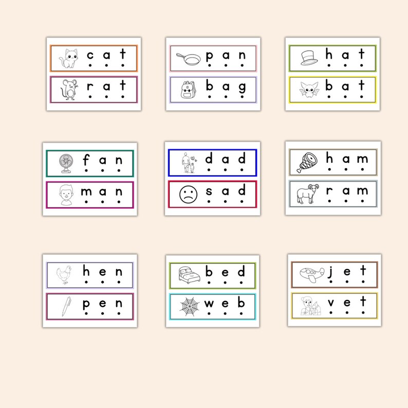 Digital CVC Short Words Reading Flash Cards Kindergarten Download Short ...