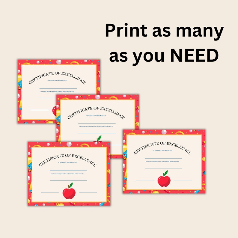 Certificate of Excellence Printable: Kids School Graduation Pdf Digital ...