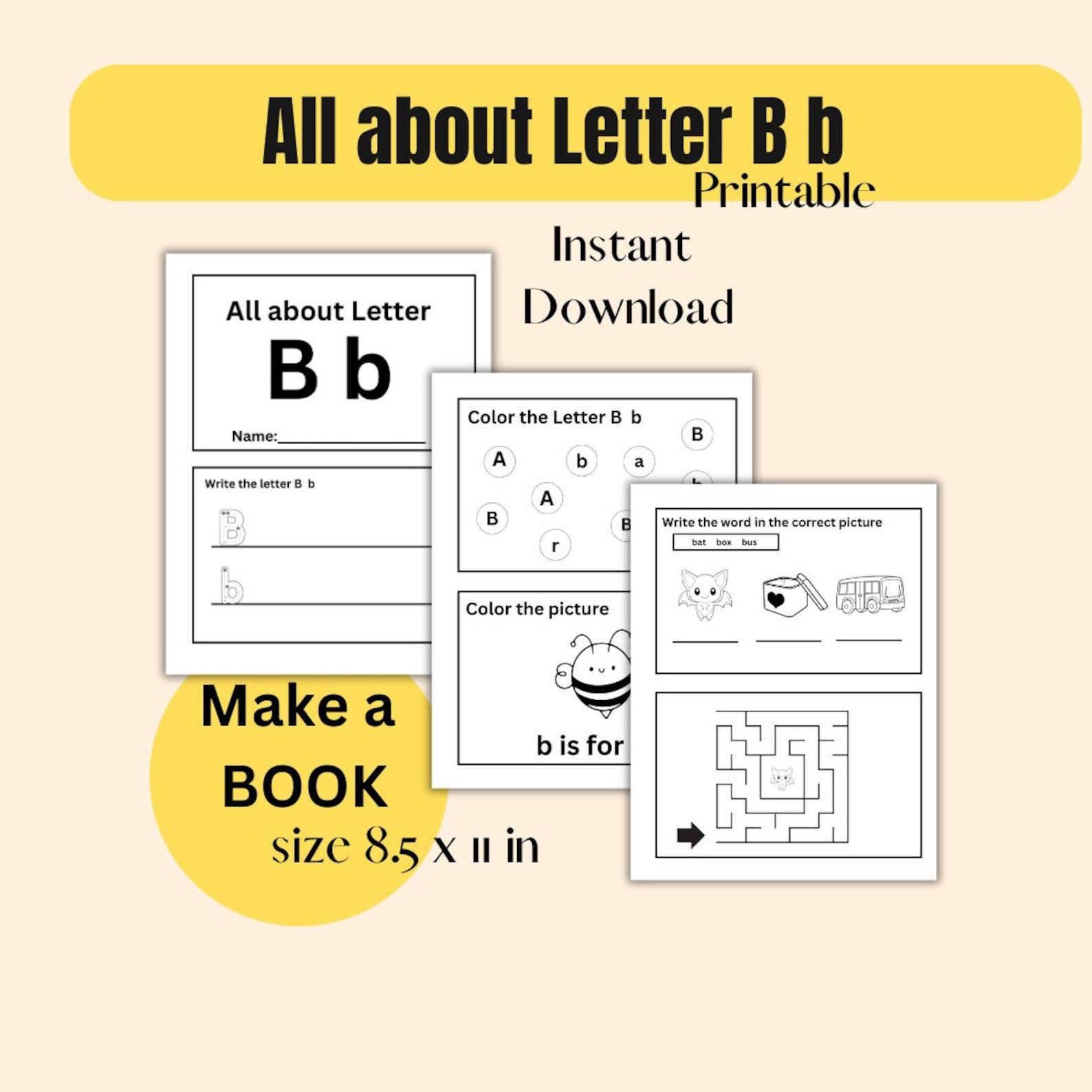 All About Letter B B Printable Book Worksheet Educational Home School ...