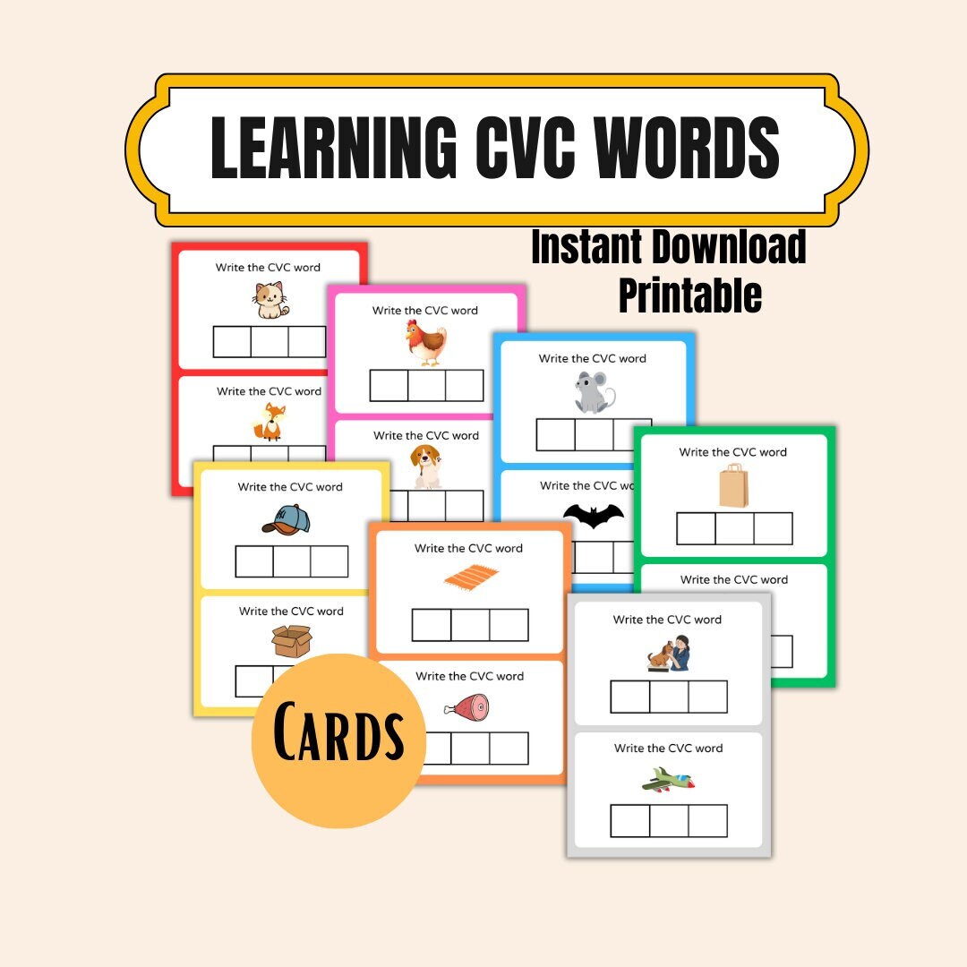 Printable Short Words Flash Cards Reading Cvc Downloadable Educational ...