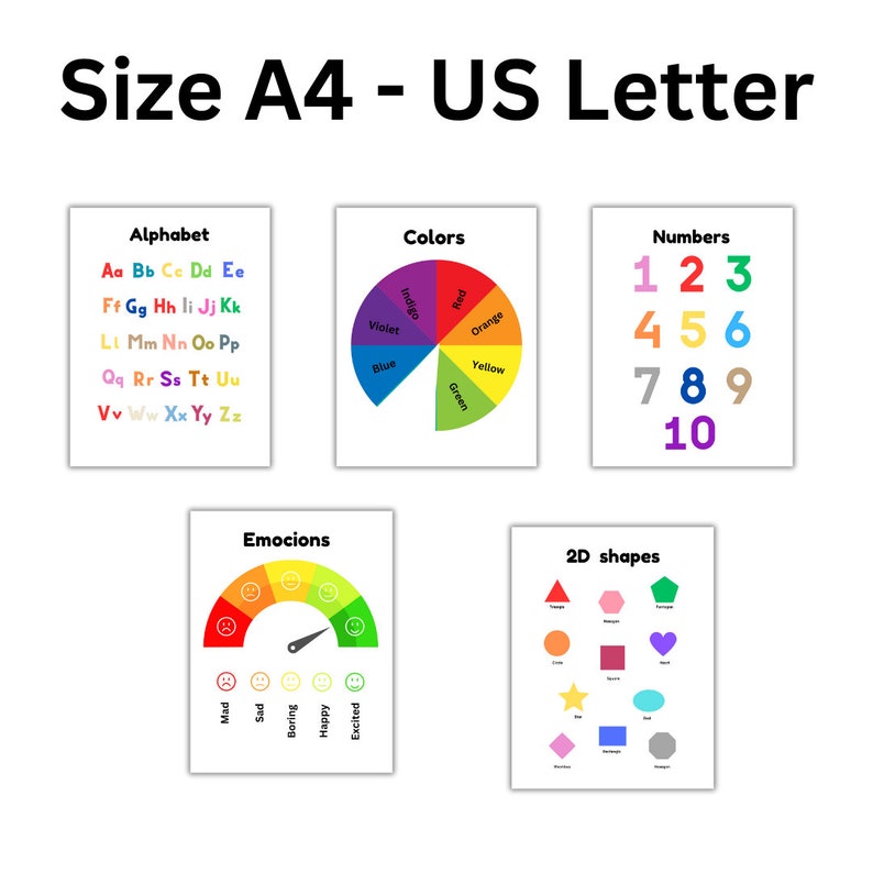 Educational Posters: Alphabet, Numbers, Shapes, Colors , Emotions ...