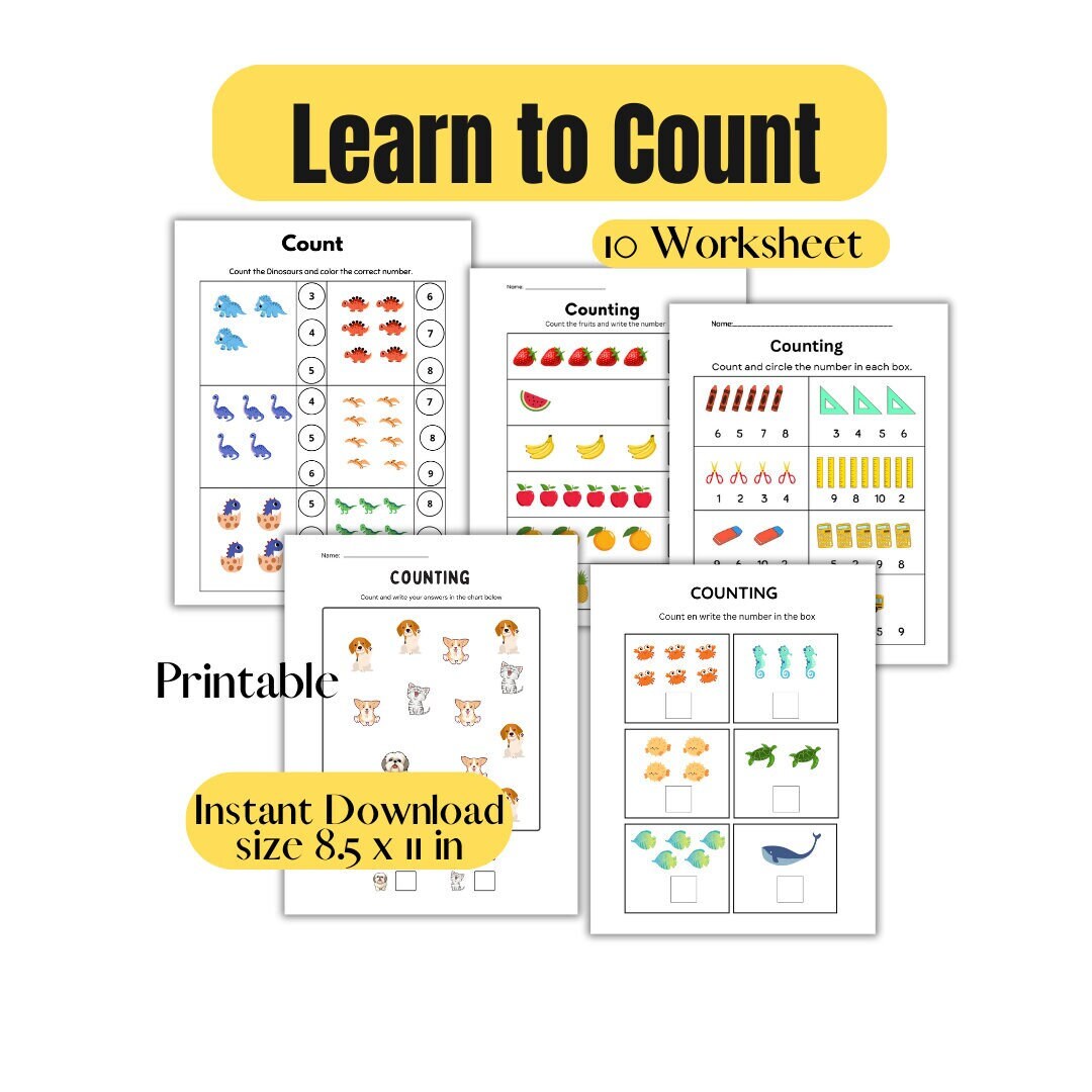 Counting Printable Worksheet Numbers Practice Kids Downloadable Learn ...