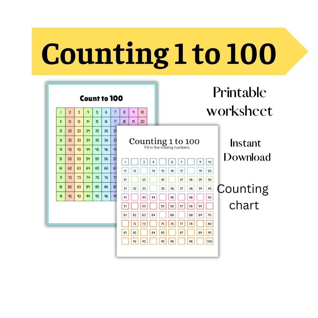 100 Chart Numbers Printable Sheet Learning Counting to 100 Kids Writing ...