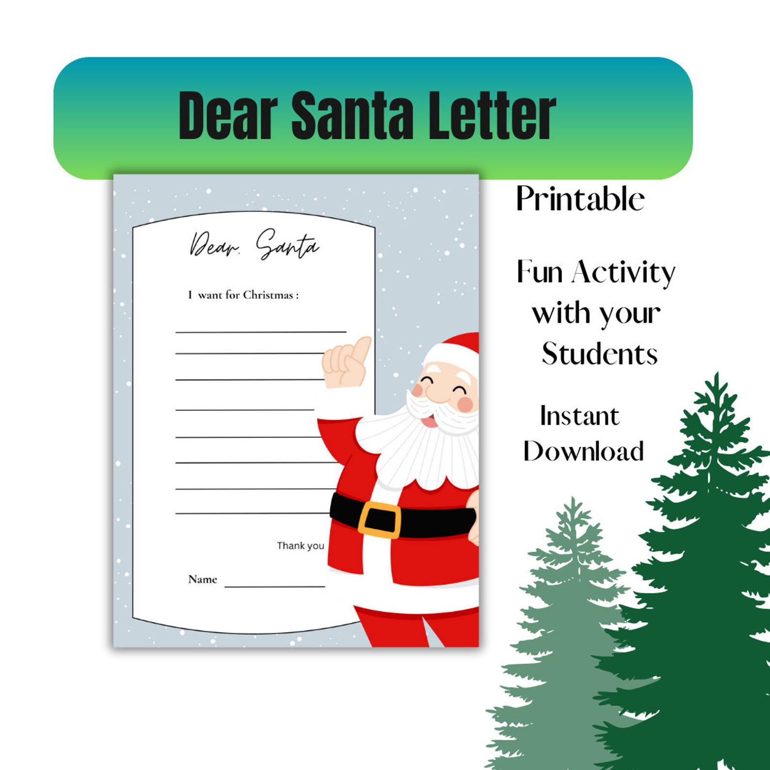 Dear Santa Claus Letter Printable for Students Christmas Letter ...