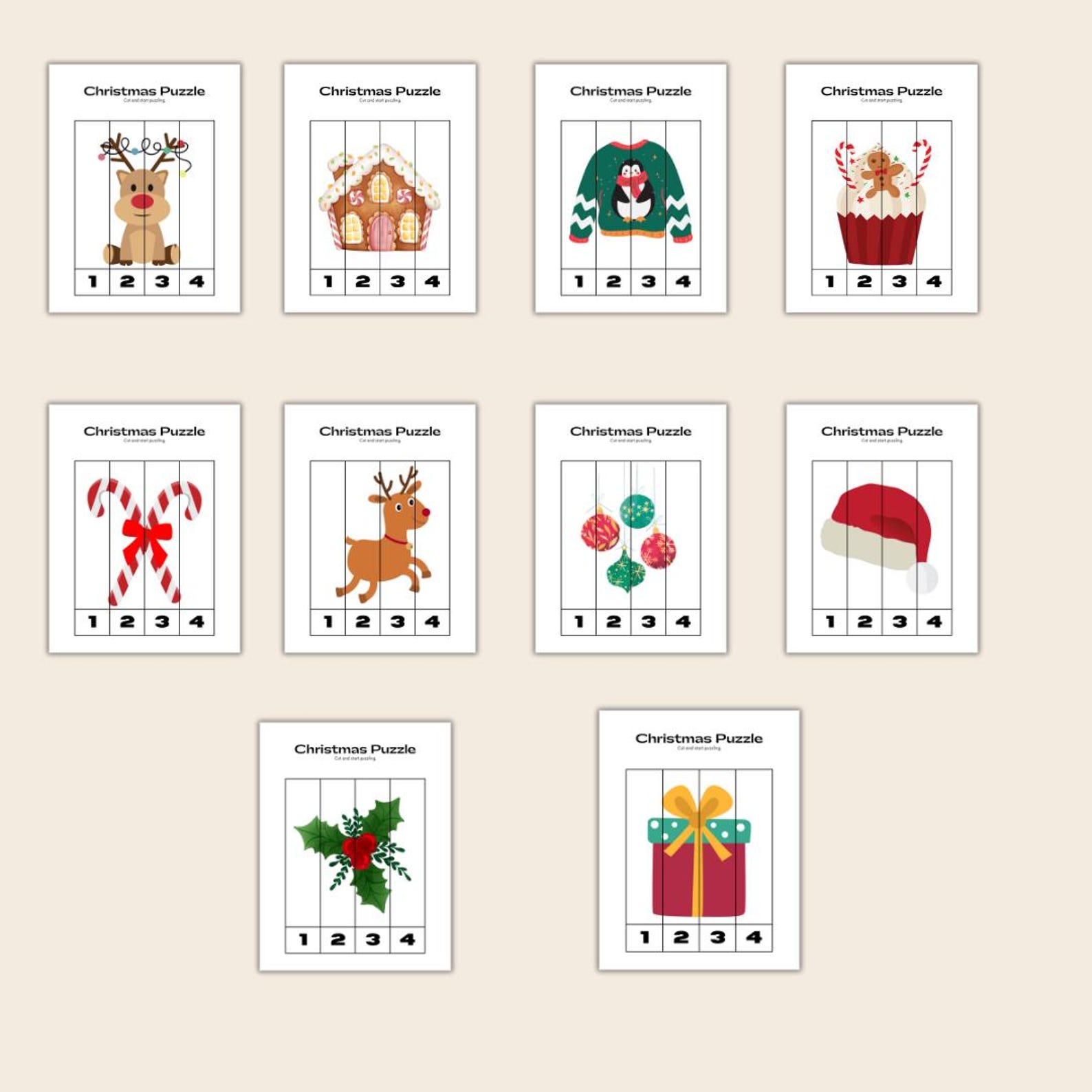 Christmas Puzzle Digital Printable Worksheet Kids Packet Downloadable ...
