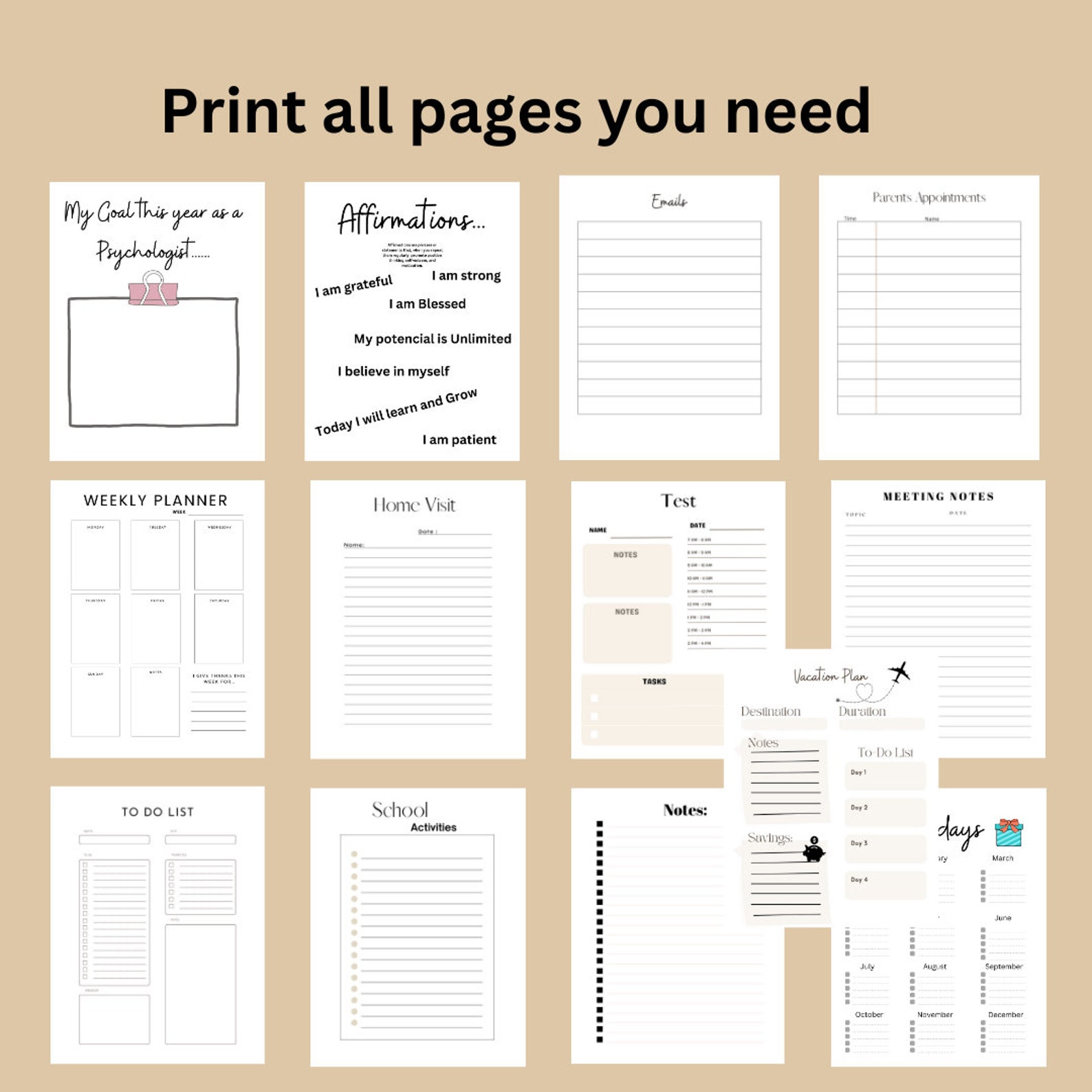 Psychologist Printable Planner Download Weekly Plan to Be Organized ...