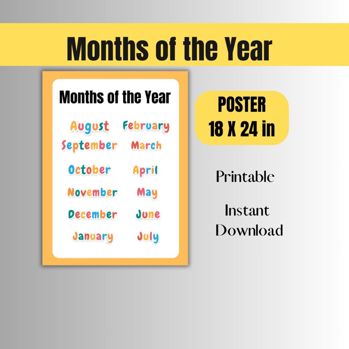 Months of the Year Printable School Poster Students Learning ...