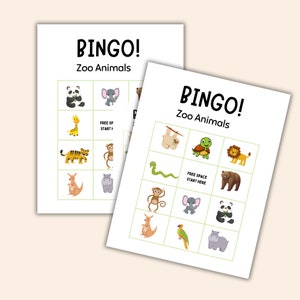 Zoo Animals Bingo Printable Game Download Bingo Cards Kids Fun Bingo ...