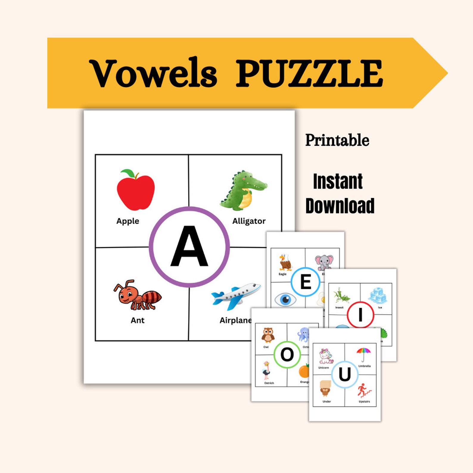 Vowels Puzzle Early Learning Printable Worksheet Sounds, Letters ...