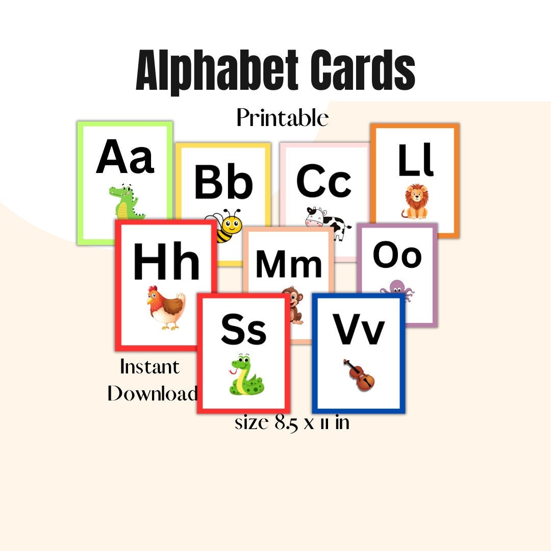 Alphabet Cards Printable: A to Z Educational Flashcards (PDF, PNG) - Etsy