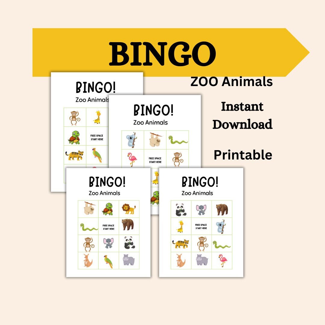 Zoo Animals Bingo Printable Game Download Bingo Cards Kids Fun Bingo ...