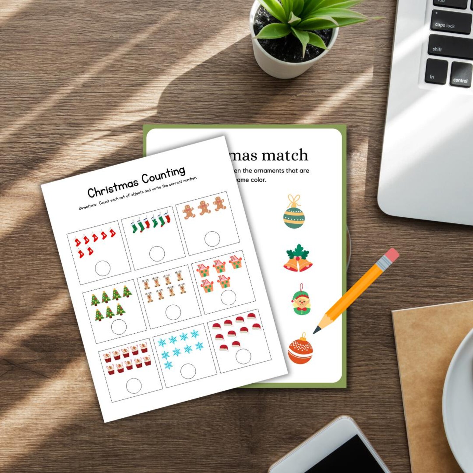 Christmas Math Printable Counting Worksheet Kids Packet Downloadable ...