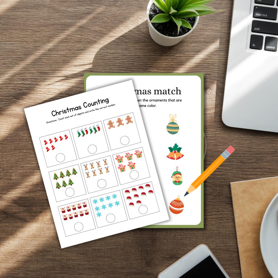 Christmas Math Printable Counting Worksheet Kids Packet Downloadable ...